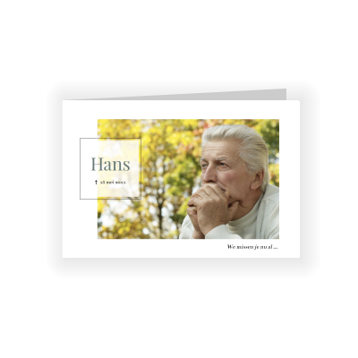 Rouwkaart liggend met foto en naam